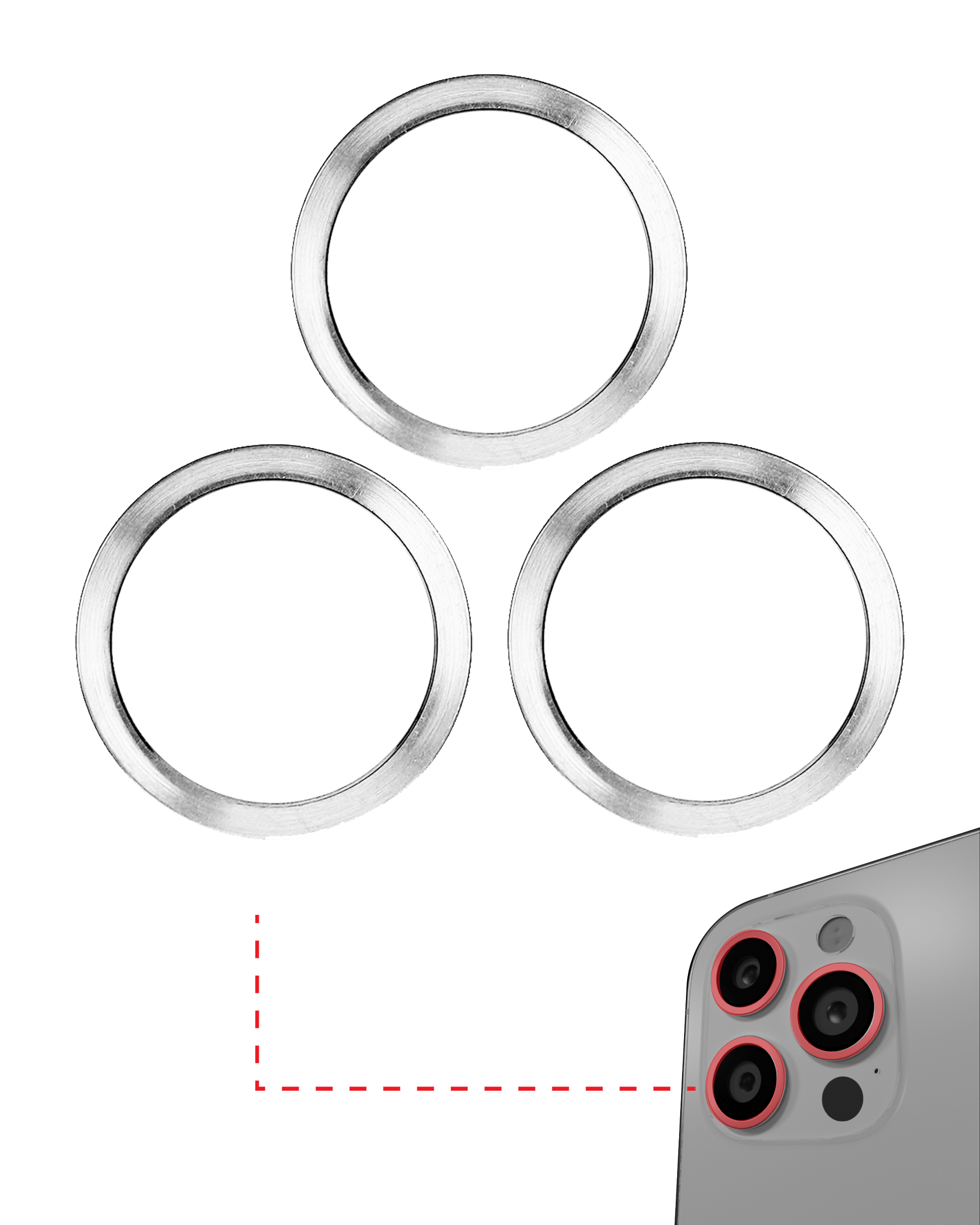 SILVER - BACK CAMERA BEZEL RING ONLY (3 PIECE SET) FOR IPHONE 12 PRO