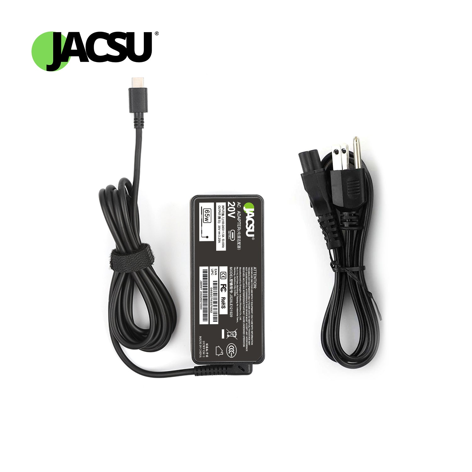 Jacsu 65W 20V 3.25A Type USB C Adapter Laptop Charger for Lenovo Think